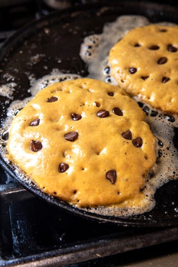 Fluffy Pumpkin Butter Chocolate Chip Pancakes. - Half Baked Harvest