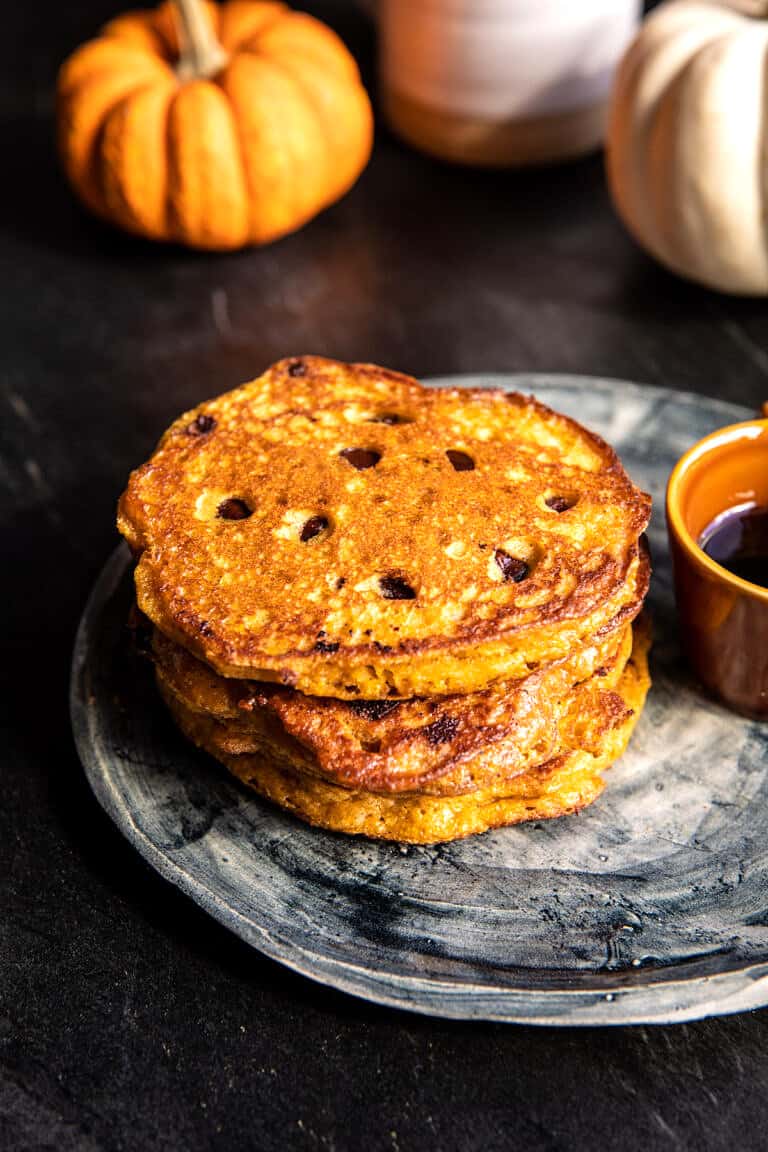 Fluffy Pumpkin Butter Chocolate Chip Pancakes. - Half Baked Harvest