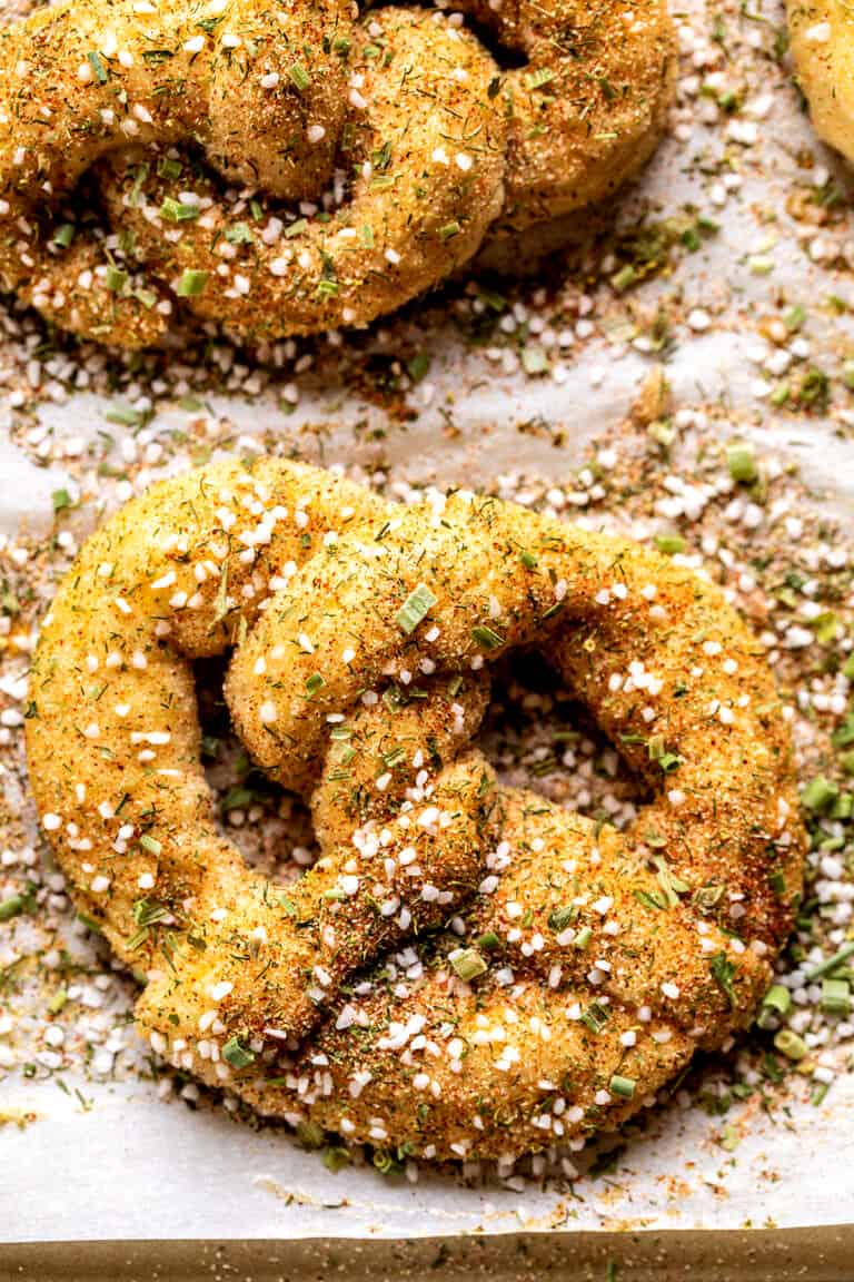 Mini Ranch Pretzels with Buffalo Cheese Sauce. - Half Baked Harvest