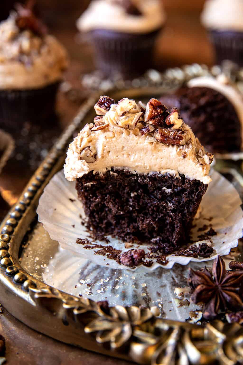 Chocolate Bourbon Chai Latte Cupcakes with Butter Pecan Frosting ...