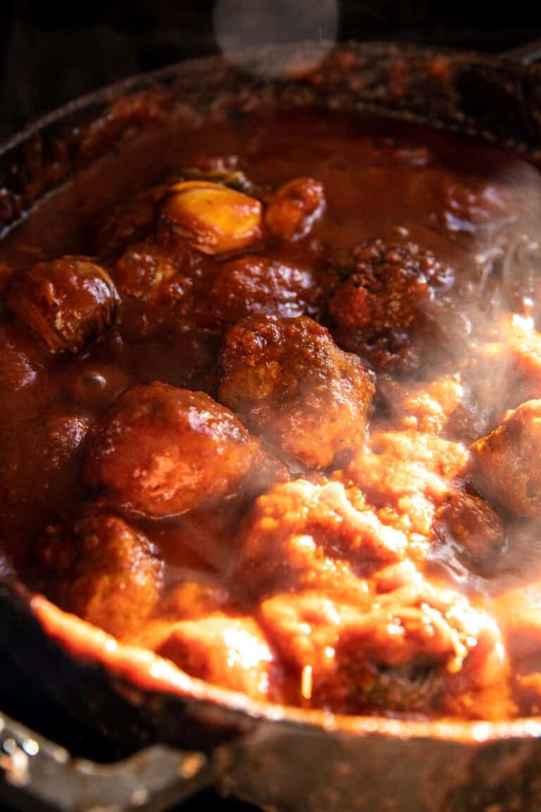 Saucy Braised Garlic Butter Meatballs with Orzo. - Half Baked Harvest
