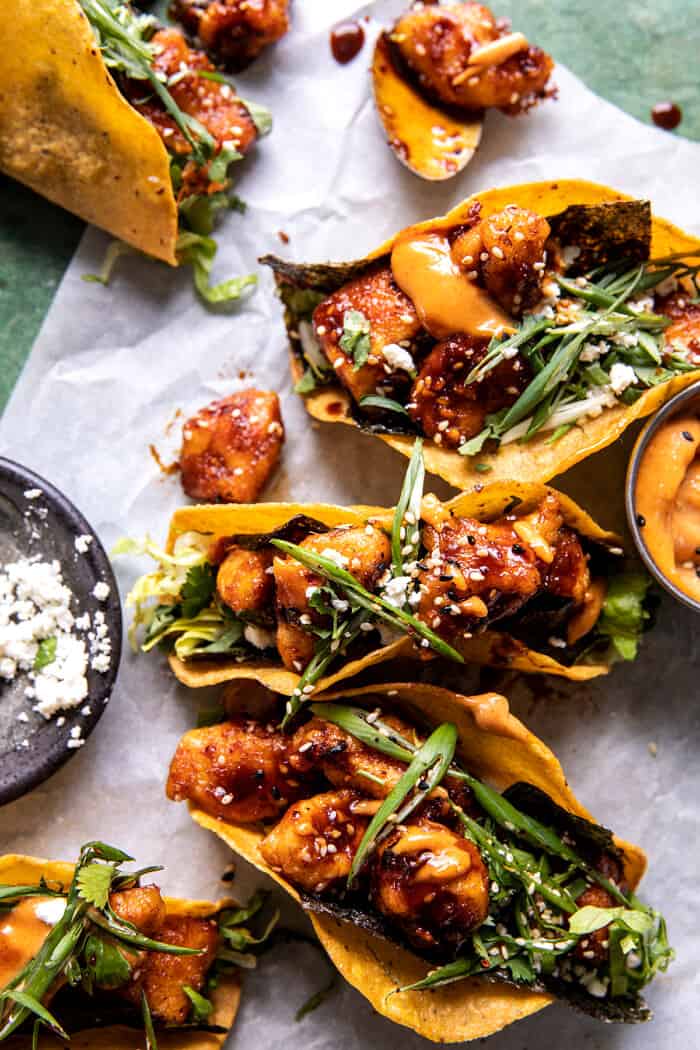 Crispy Sesame Ginger Chicken Tacos. - Half Baked Harvest