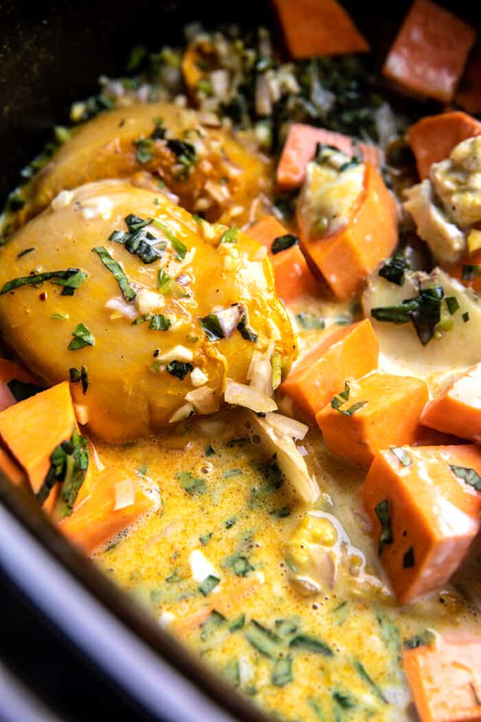 Crockpot Coconut Chicken Curry with Crispy Shallot Basil Oil. - Half ...