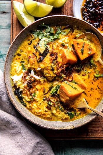 Crockpot Coconut Chicken Curry with Crispy Shallot Basil Oil. - Half ...