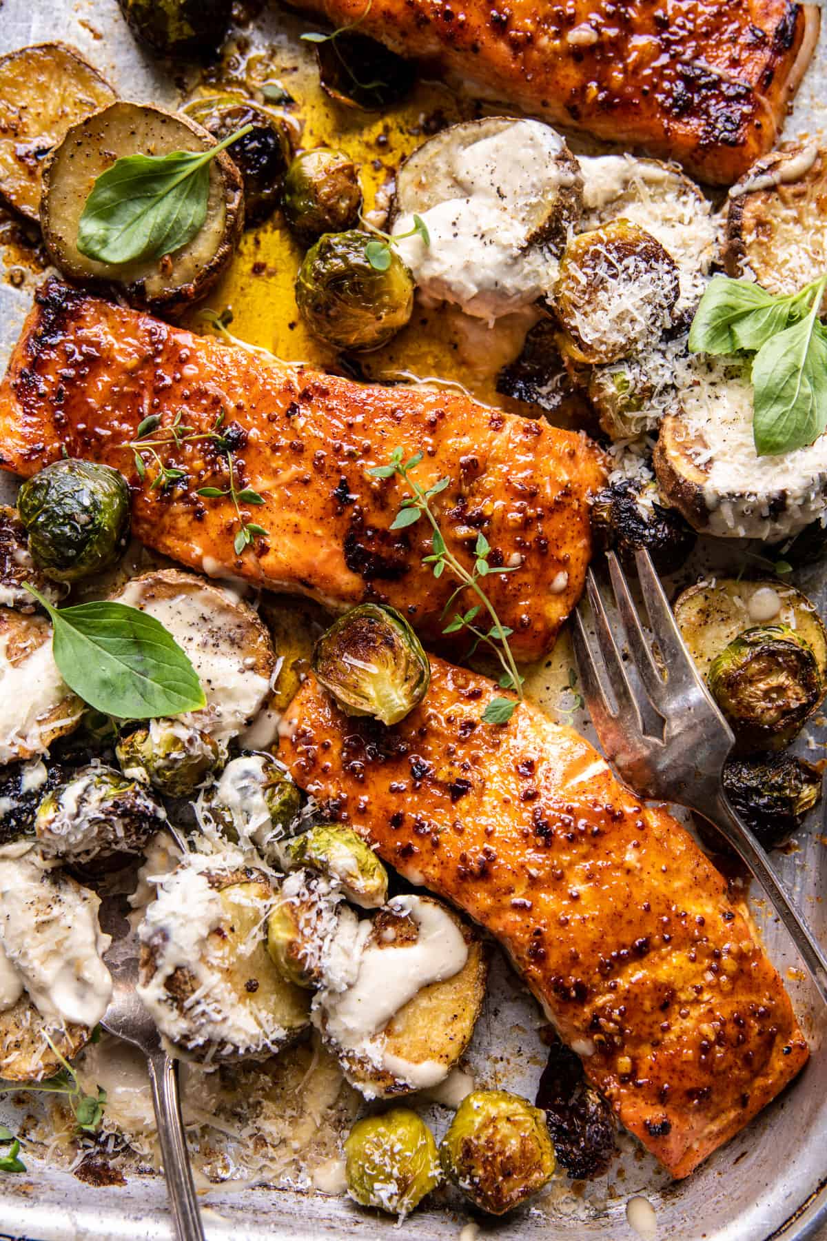 Honey Mustard Salmon With Caesar Roasted Potatoes