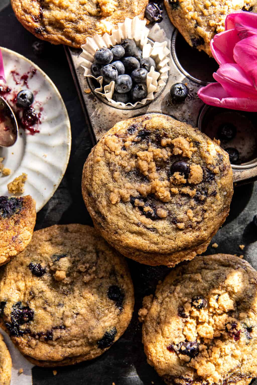 Giant Double Blueberry Muffin Cookies. - Half Baked Harvest