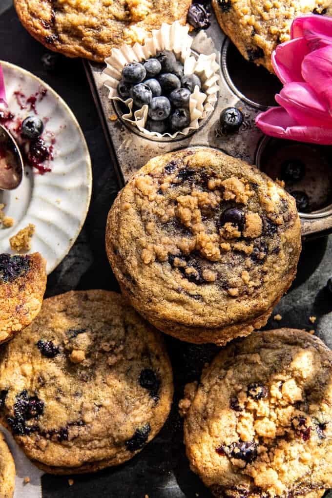 Giant Double Blueberry Muffin Cookies. - Half Baked Harvest