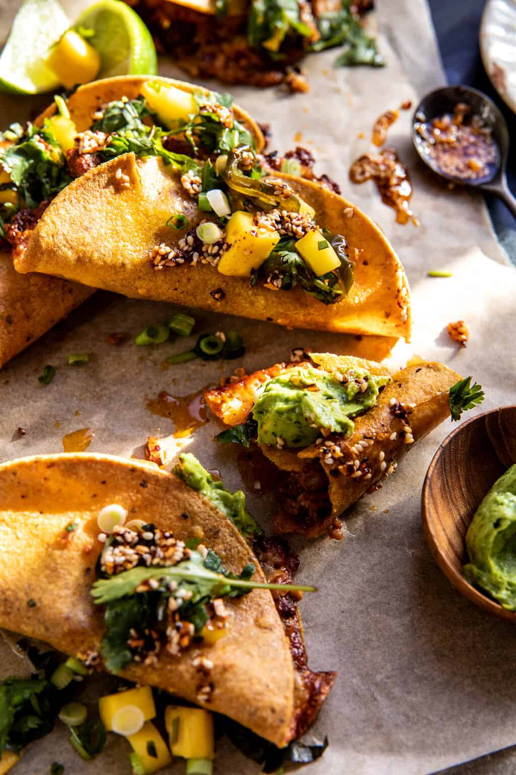 Chili Crisp Chicken Tacos with Spicy Mango Salsa