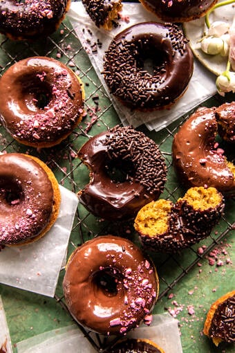 Chocolate Glazed Peanut Butter Banana Doughnuts. - Half Baked Harvest