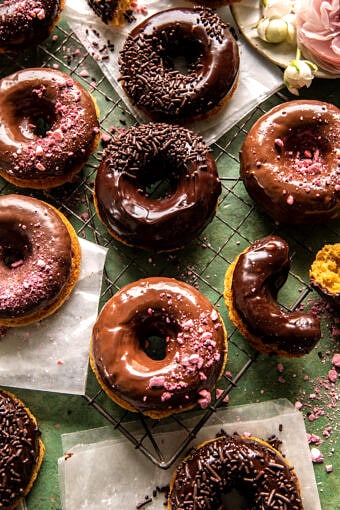 Chocolate Glazed Peanut Butter Banana Doughnuts. - Half Baked Harvest