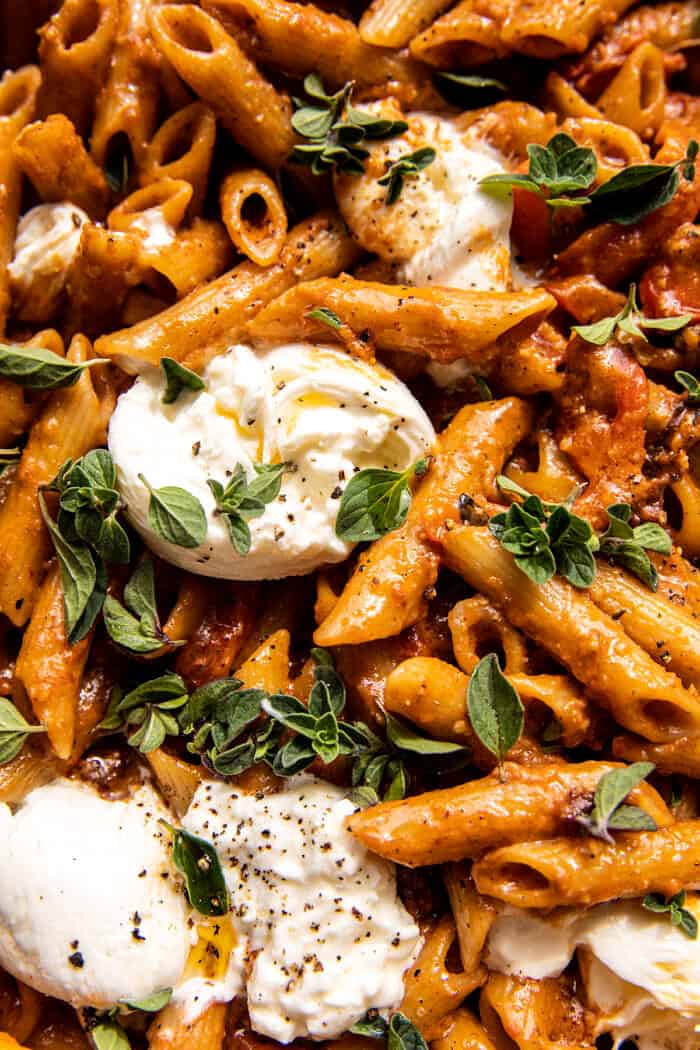 Creamy Sun-Dried Tomato Pasta with Melted Burrata. - Half Baked Harvest