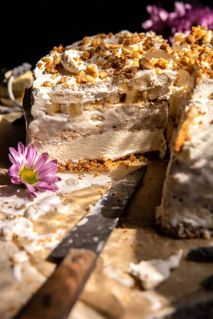 Salty Pretzel Banana Pudding Ice Cream Cake. - Half Baked Harvest