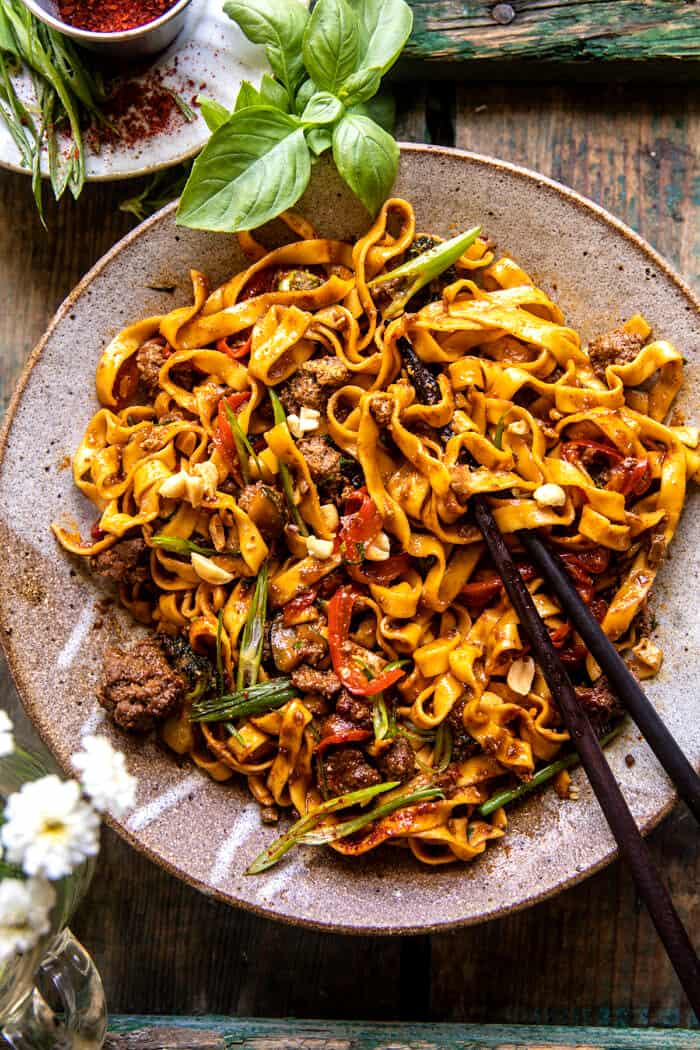 Almost Instant Red Curry Beef and Garlic Noodles. - Half Baked Harvest