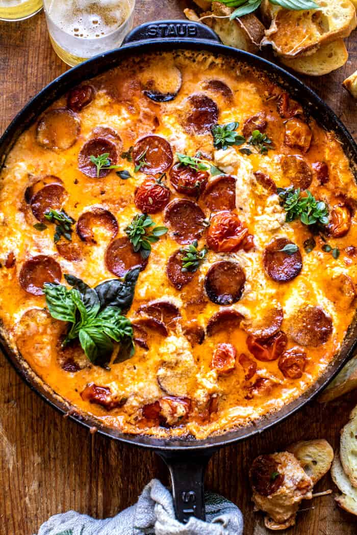 Tomato Burrata Pepperoni Pizza Dip. - Half Baked Harvest