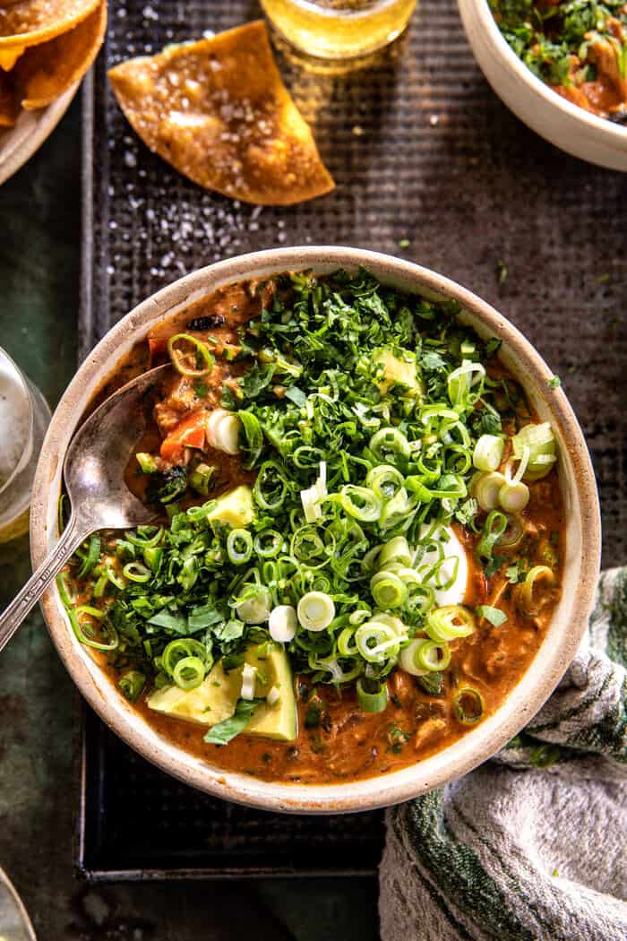 Crockpot Chipotle Queso Chicken Chili. - Half Baked Harvest