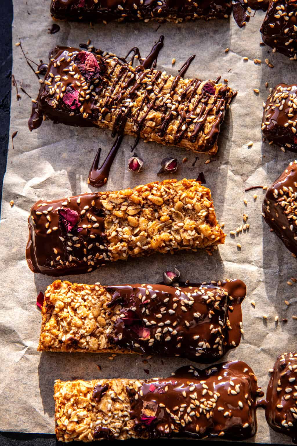 Chocolate Dipped Sesame Oatmeal Bars. - Half Baked Harvest