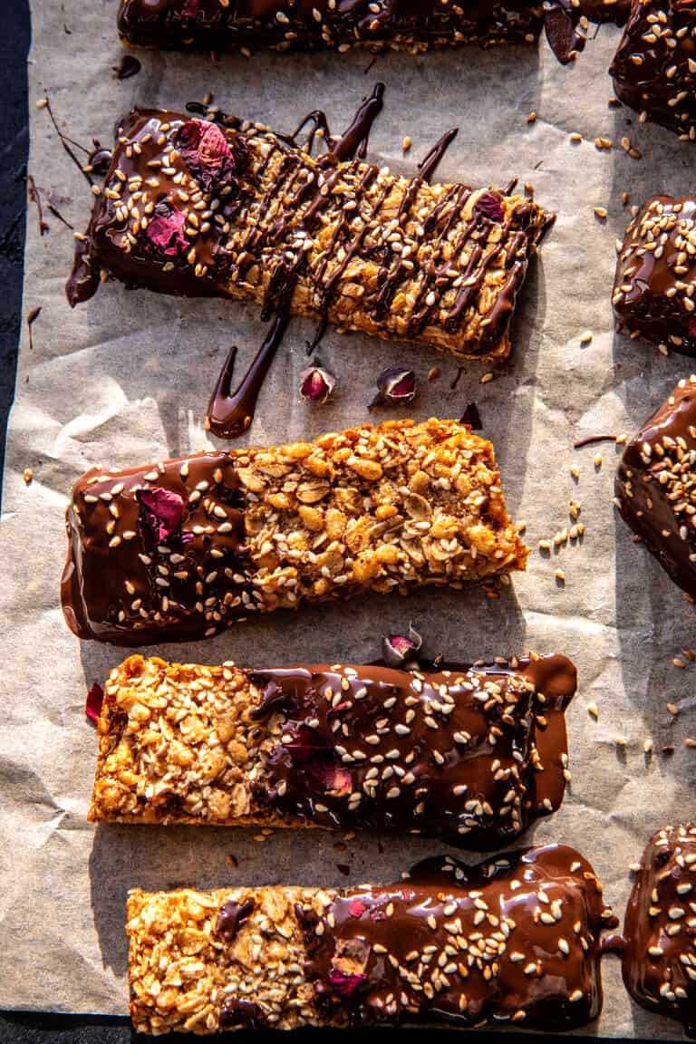 Chocolate Dipped Sesame Oatmeal Bars. - Half Baked Harvest