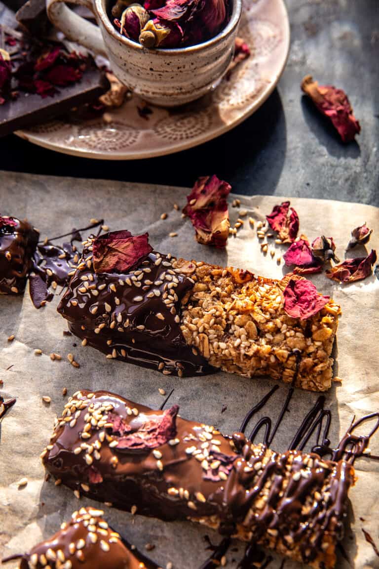 Chocolate Dipped Sesame Oatmeal Bars. - Half Baked Harvest