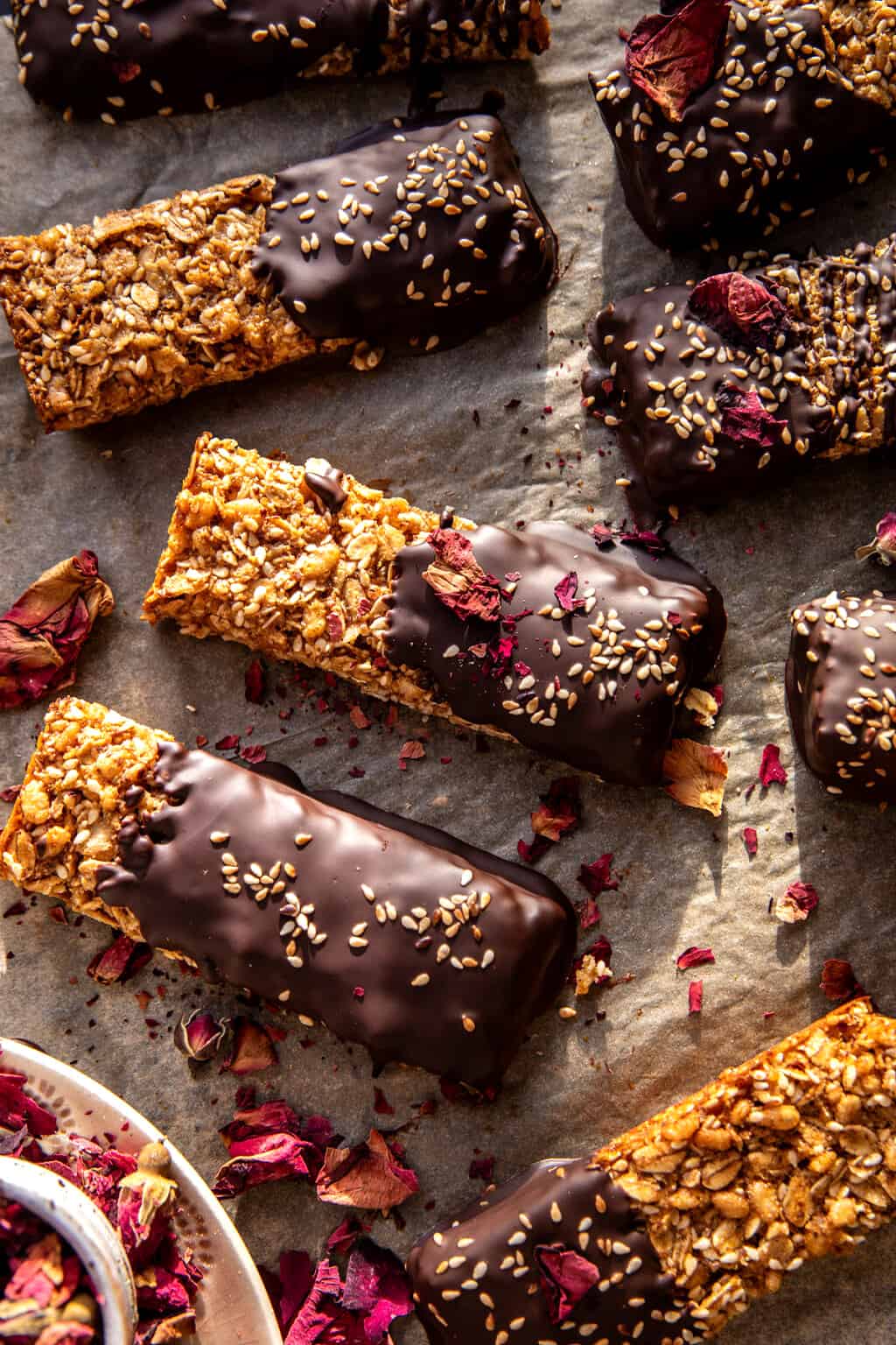 Chocolate Dipped Sesame Oatmeal Bars. - Half Baked Harvest
