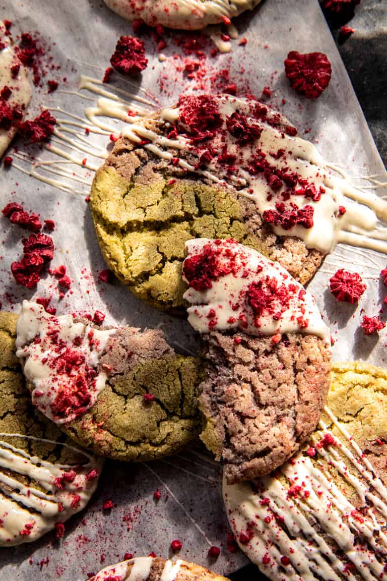 White Chocolate Raspberry Swirled Pistachio Cookies. - Half Baked Harvest