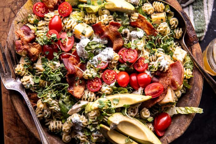 Creamy Avocado Ranch Chicken Pasta Salad. - Half Baked Harvest