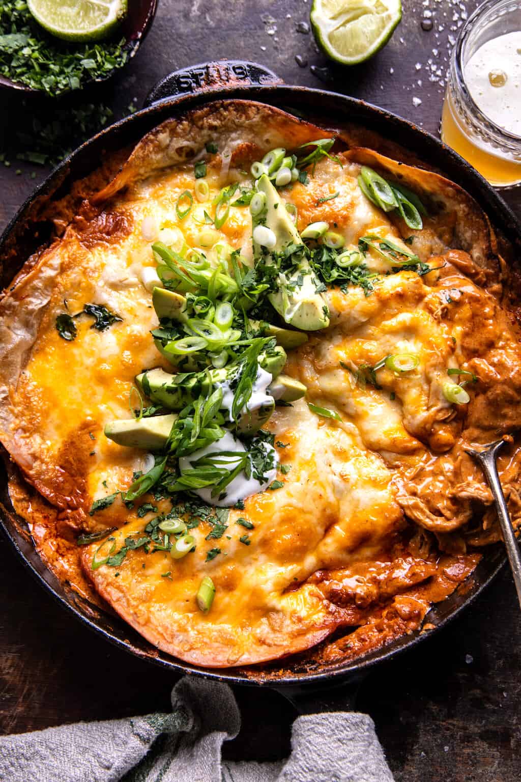 Skillet Creamy Chipotle Chicken Enchiladas. - Half Baked Harvest