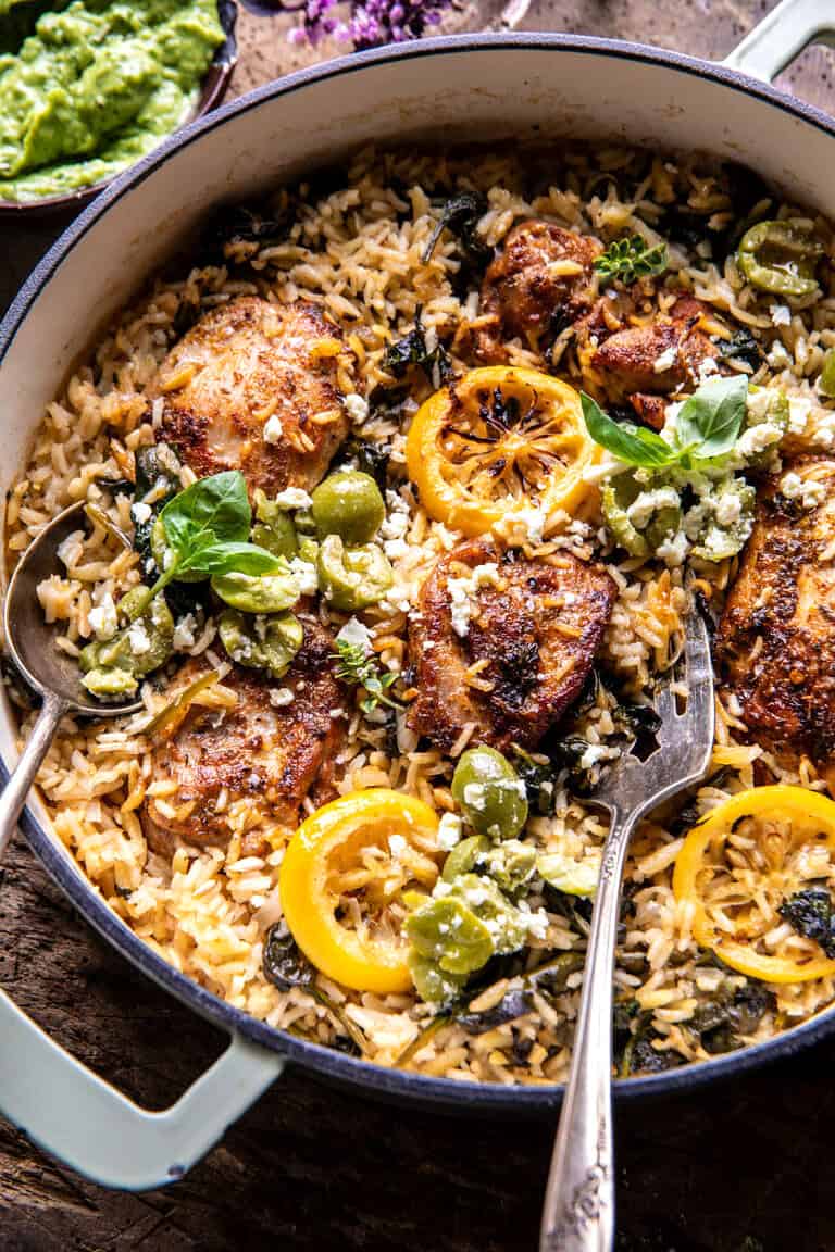 One Skillet Greek Lemon Chicken and Rice. - Half Baked Harvest