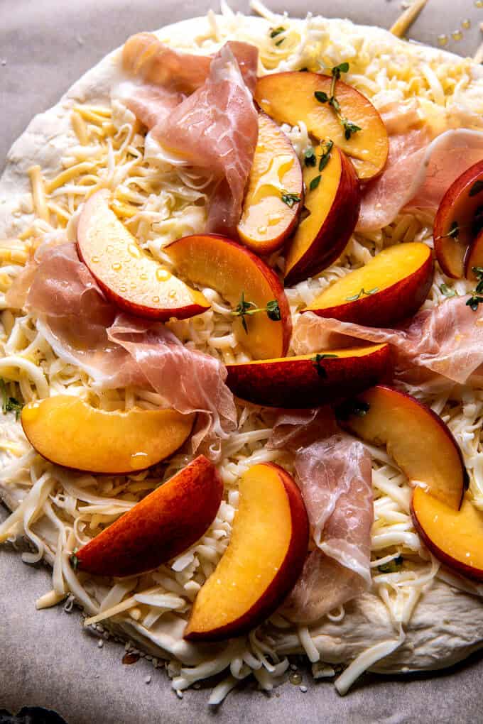 3 Cheese Prosciutto Peach Pizza. - Half Baked Harvest