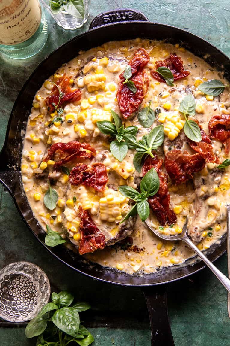 Garlic Butter Creamed Corn Pork Chops - Half Baked Harvest