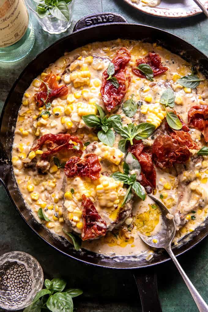 Garlic Butter Creamed Corn Pork Chops - Half Baked Harvest