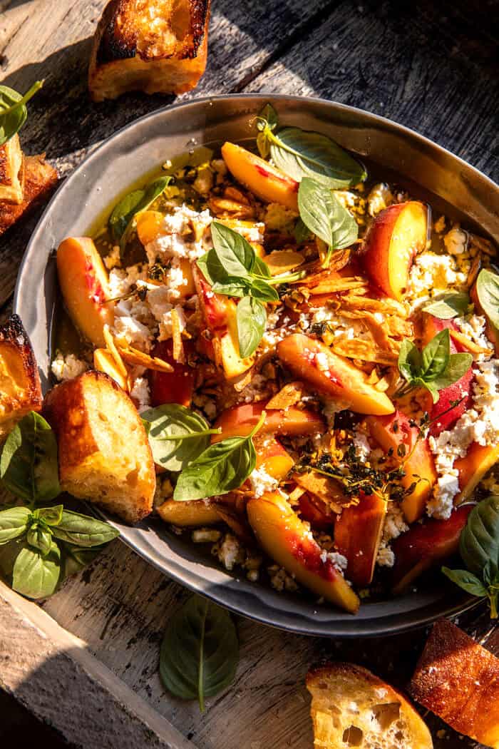 Garlic Oil Feta Dip with Peaches. - Half Baked Harvest