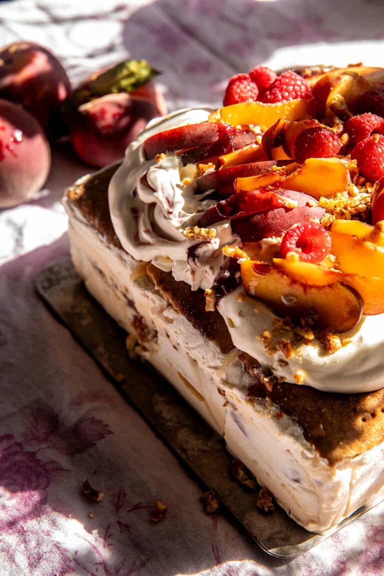 Peach Pretzel Ice Cream Cake. - Half Baked Harvest