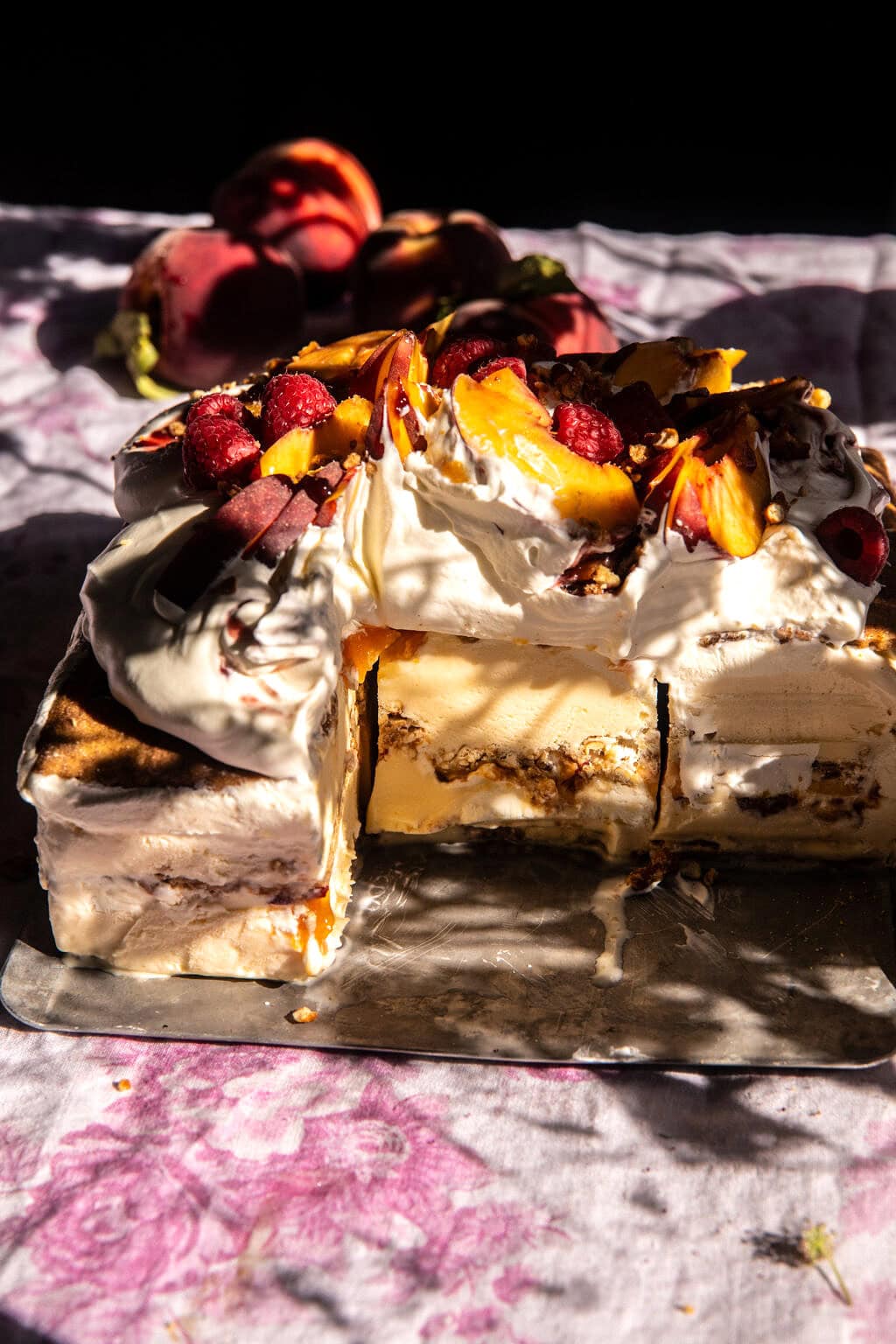 Peach Pretzel Ice Cream Cake. - Half Baked Harvest