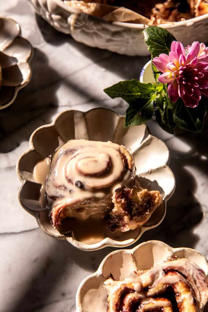 Blueberry Cinnamon Rolls with Maple Icing. - Half Baked Harvest