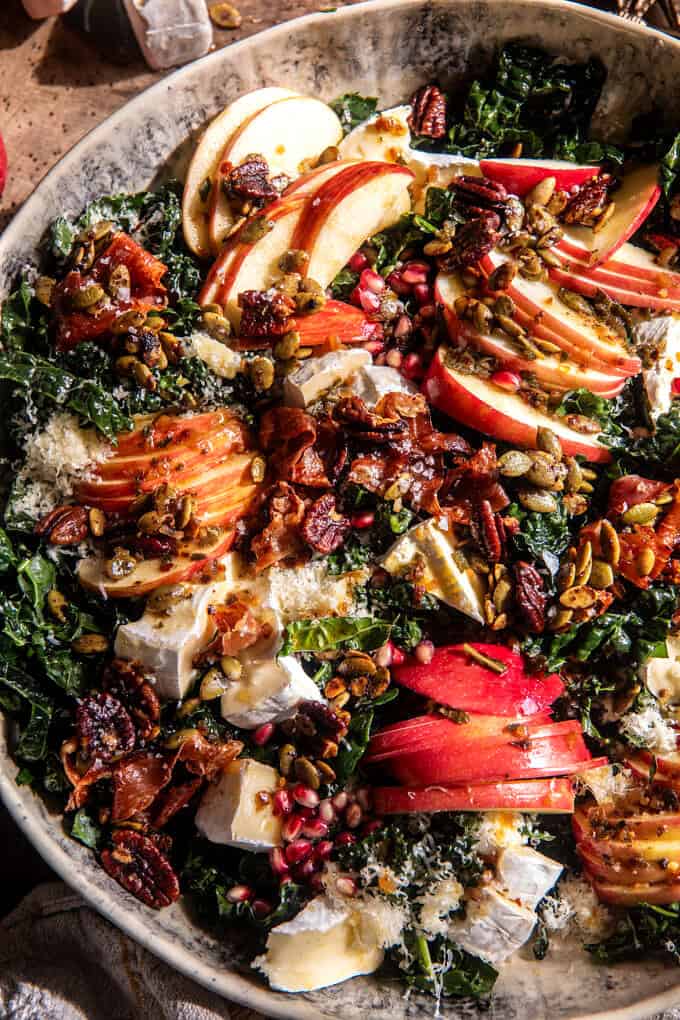 Harvest Brie and Cheddar Apple Kale Salad. - Half Baked Harvest