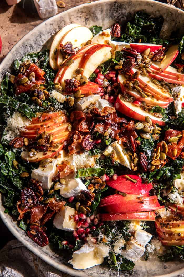 Harvest Brie and Cheddar Apple Kale Salad. - Half Baked Harvest