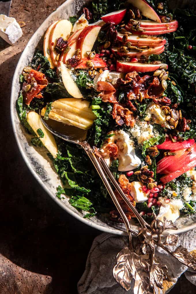 Harvest Brie and Cheddar Apple Kale Salad. - Half Baked Harvest