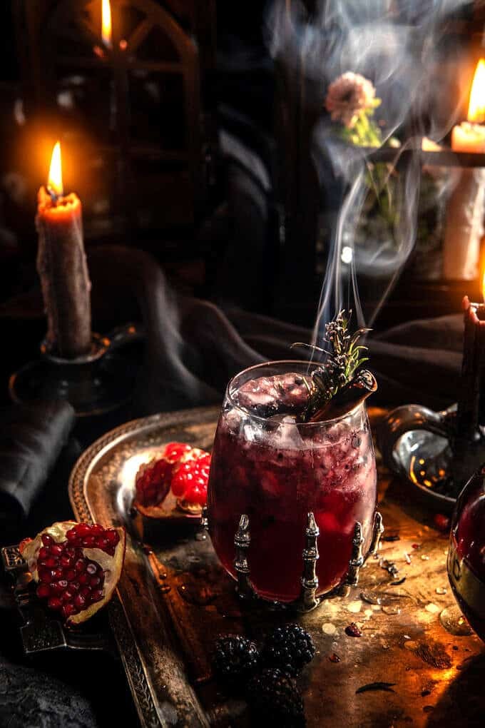 Smoky Black Pomegranate Cocktail (with mocktail). - Half Baked Harvest