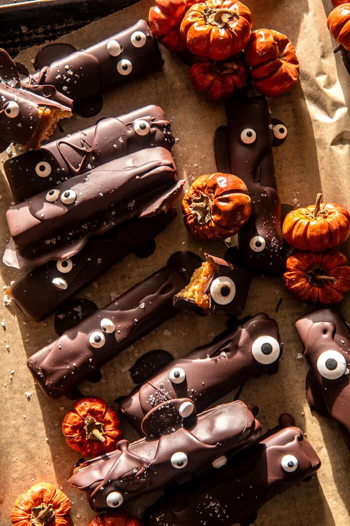 Spooky Homemade Twix Bars. - Half Baked Harvest