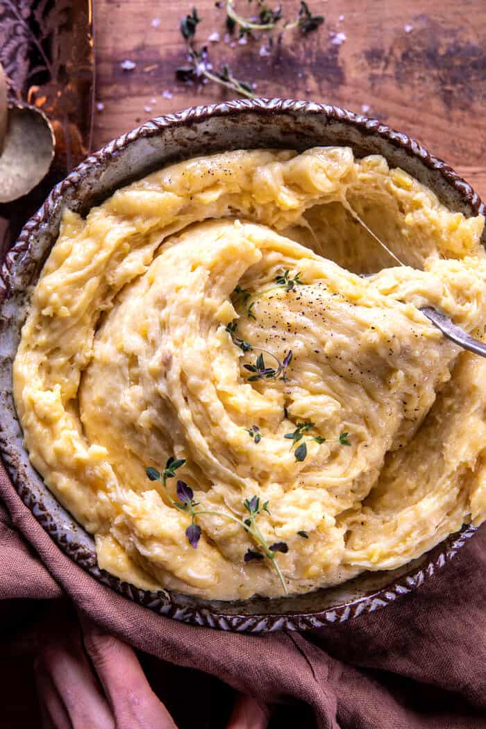 Crockpot Fondue Mashed Potatoes. - Half Baked Harvest