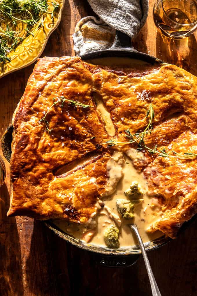 Skillet Broccoli Cheddar Chicken Pot Pie. - Half Baked Harvest