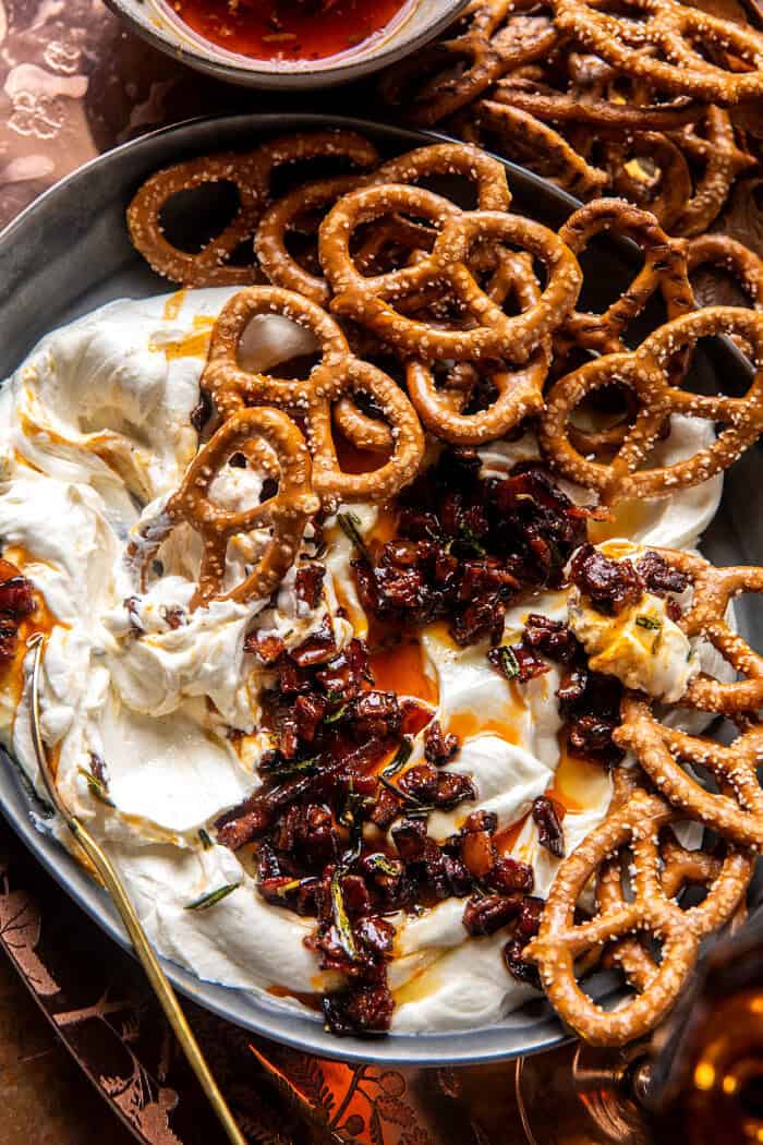 Whipped Goat Cheese Candied Bacon Dip. - Half Baked Harvest