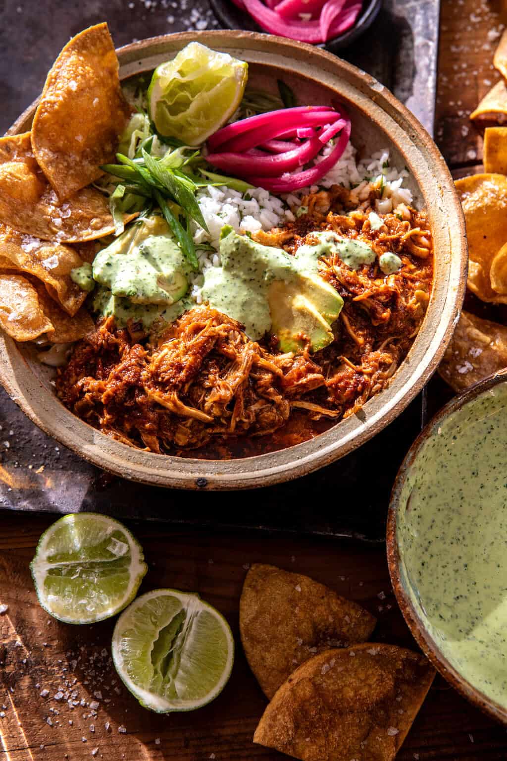 Crockpot Salsa Verde Chicken Tortilla Bowl. - Half Baked Harvest