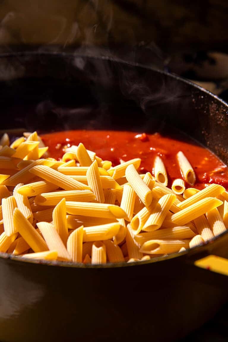 Easy One Pot Spicy Tomato Basil Pesto Pasta. - Half Baked Harvest