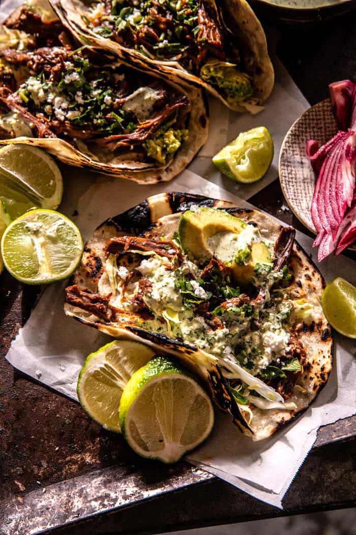 Crockpot Chuck Roast Tinga Tacos. - Half Baked Harvest