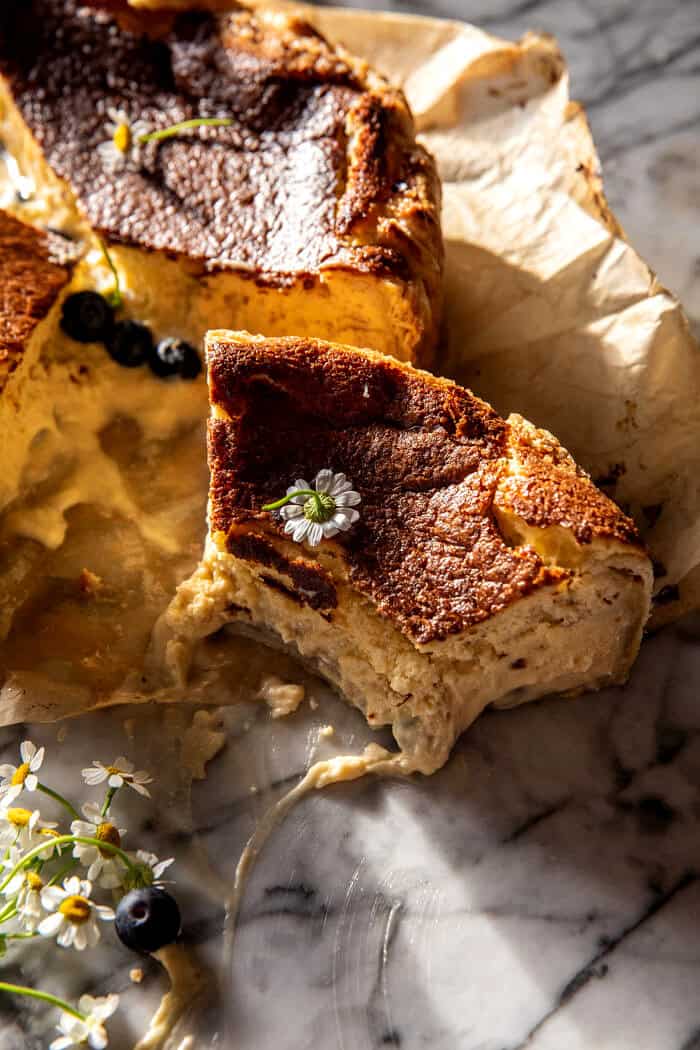 Custardy Burnt Basque Blueberry Cheesecake. - Half Baked Harvest
