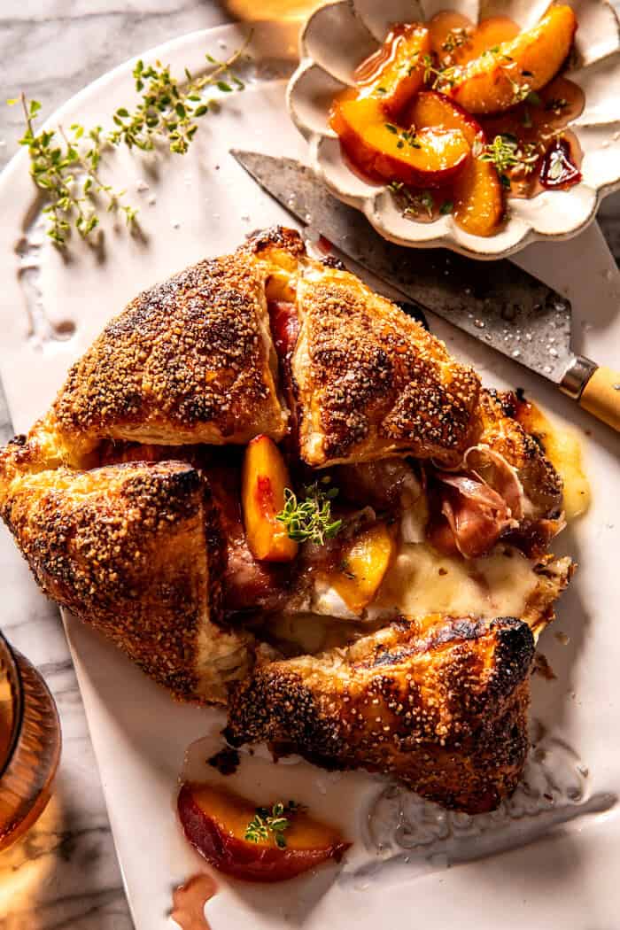 Prosciutto Wrapped Peach Baked Brie In Pastry. - Half Baked Harvest