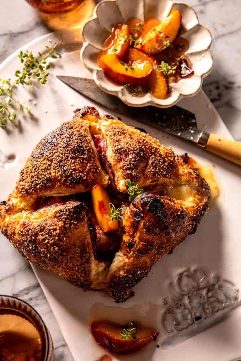 Prosciutto Wrapped Peach Baked Brie In Pastry. - Half Baked Harvest