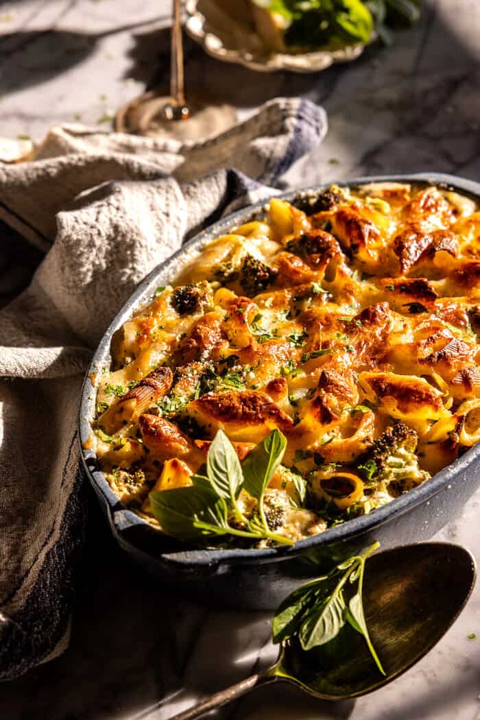 Dump + Bake Chicken Alfredo Noodle Casserole. - Half Baked Harvest